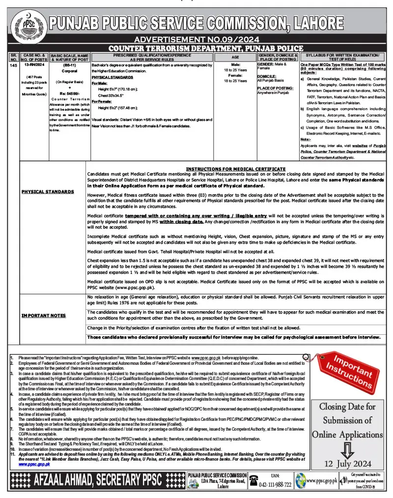 CTD Police Jobs 2024 Online Apply Now - PAK Police Jobs